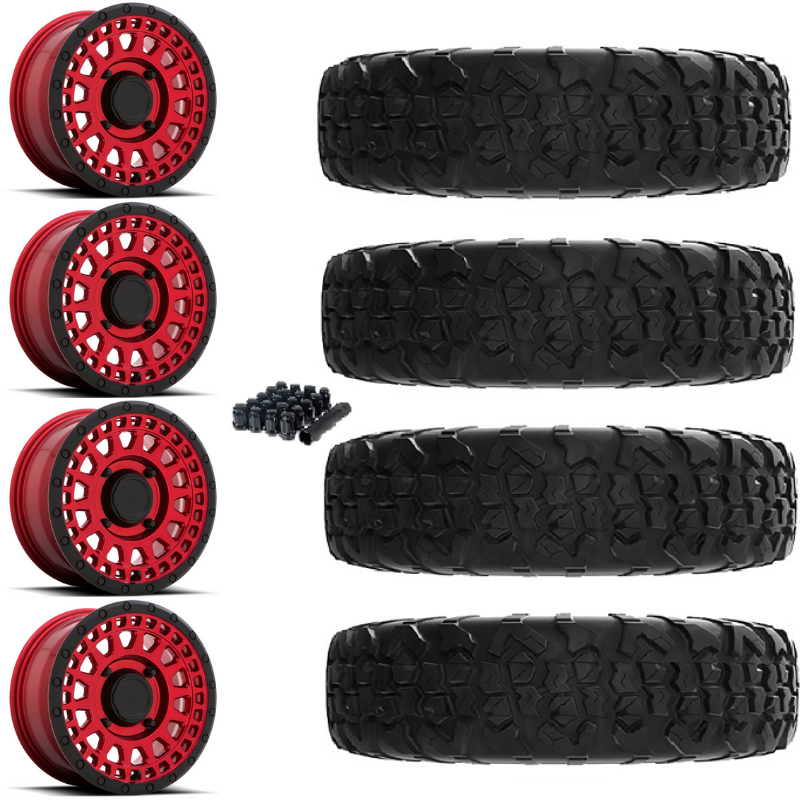 15" Black Rhino Parker UTV Candy Red & 33" EFX MotoVator R/T Wheel and ...