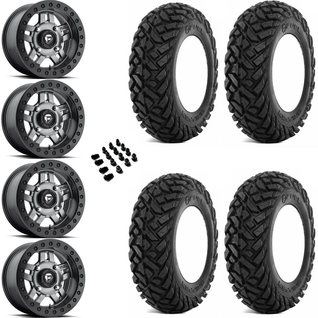 14" Fuel Anza Beadlock D918 Anthracite & 30" EFX Gripper UTV Wheel and ...