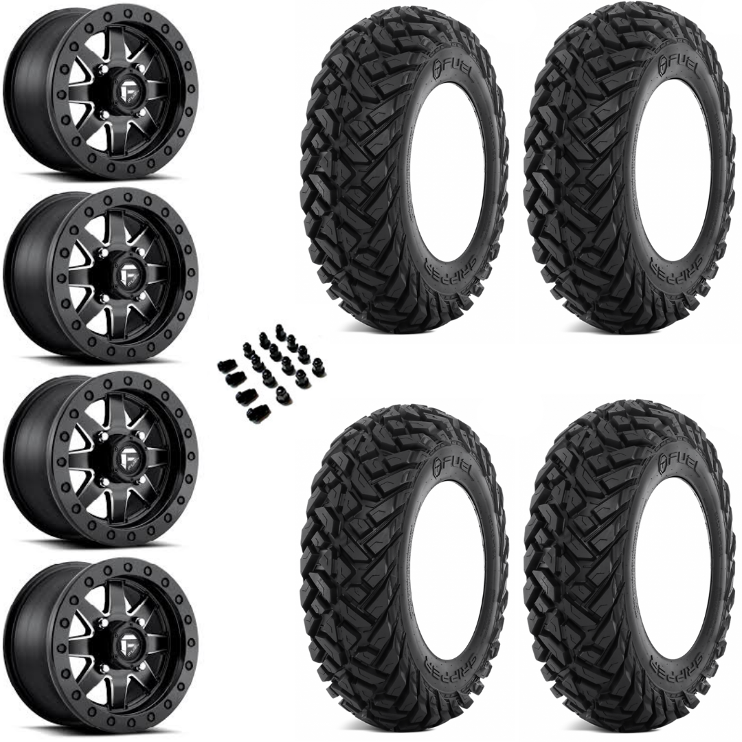 14" Fuel Maverick HD Beadlock D938 Black/Milled & 30" EFX Gripper UTV ...