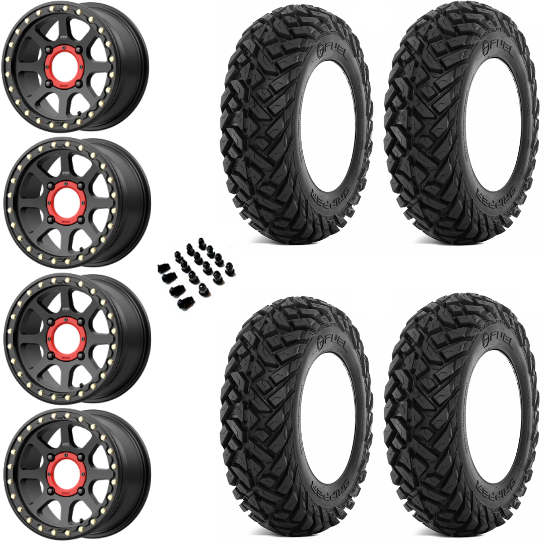 14" KMC KS234 Addict 2 Beadlock Black & 28" EFX Gripper UTV Wheel and ...