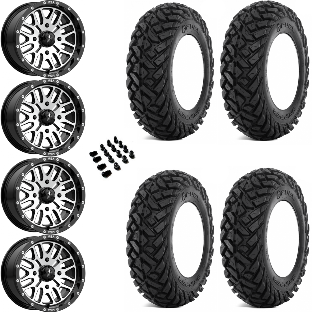 14" MSA M38 Brute Black/Machined & 30" EFX Gripper UTV Wheel and Tire Package