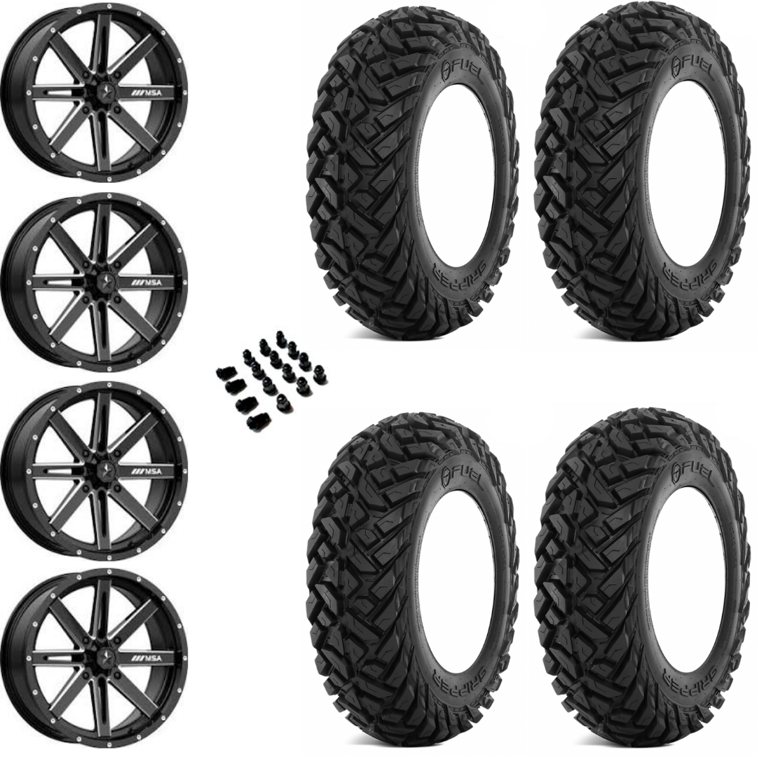 14" MSA M41 Boxer Black/Milled & 30" EFX Gripper UTV Wheel and Tire Package