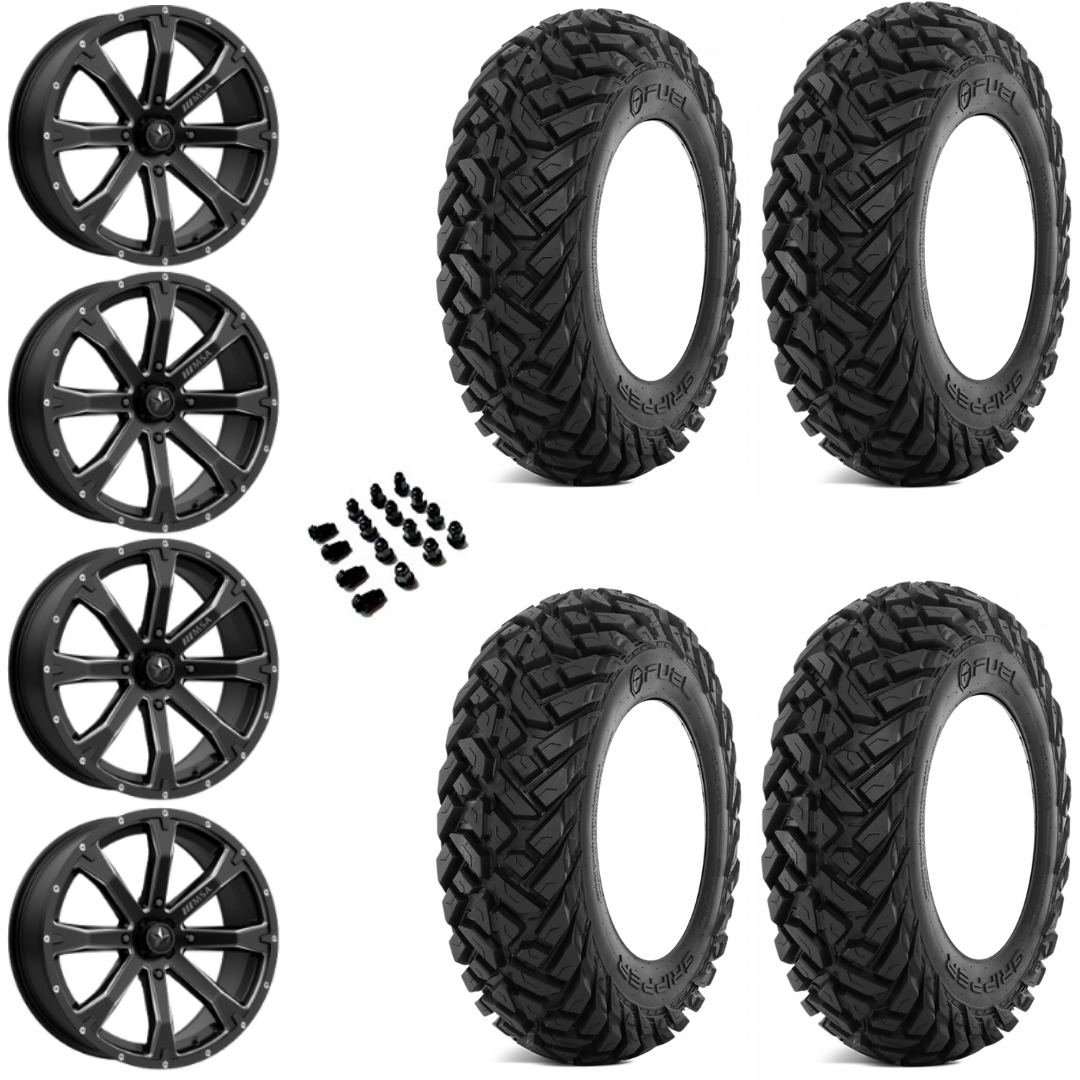 14" MSA M42 Bounty Black Milled & 30" EFX Gripper UTV Wheel and Tire ...