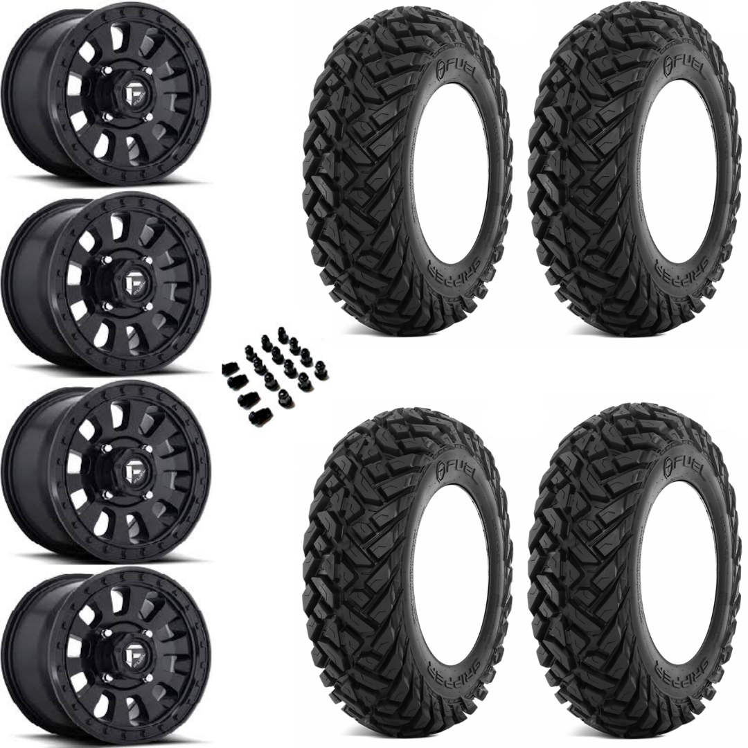 15" Fuel Tactic D630 Black & 30" EFX Gripper UTV Wheel and Tire Package