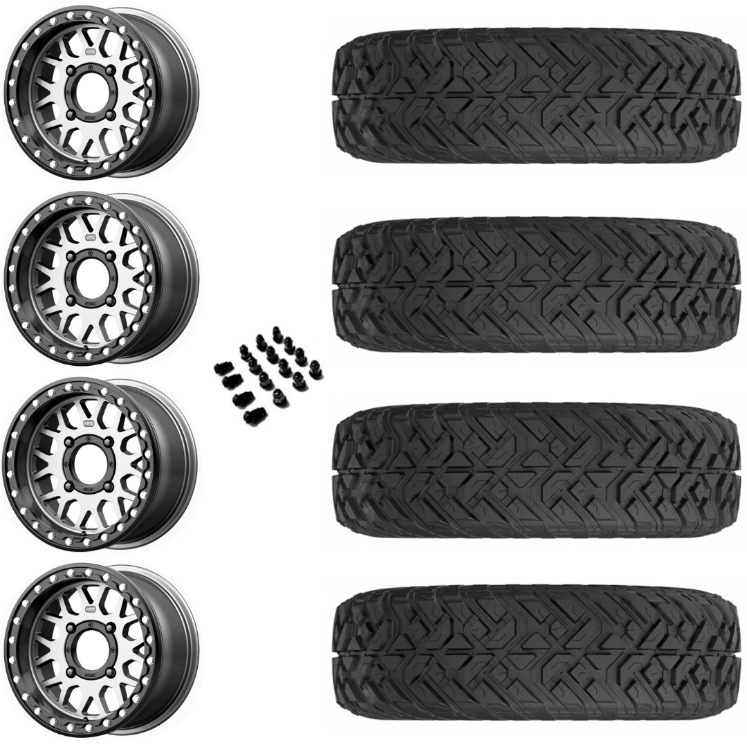 15" KMC KS235 Grenade Beadlock Machined & 32" EFX Gripper R/T Wheel and ...