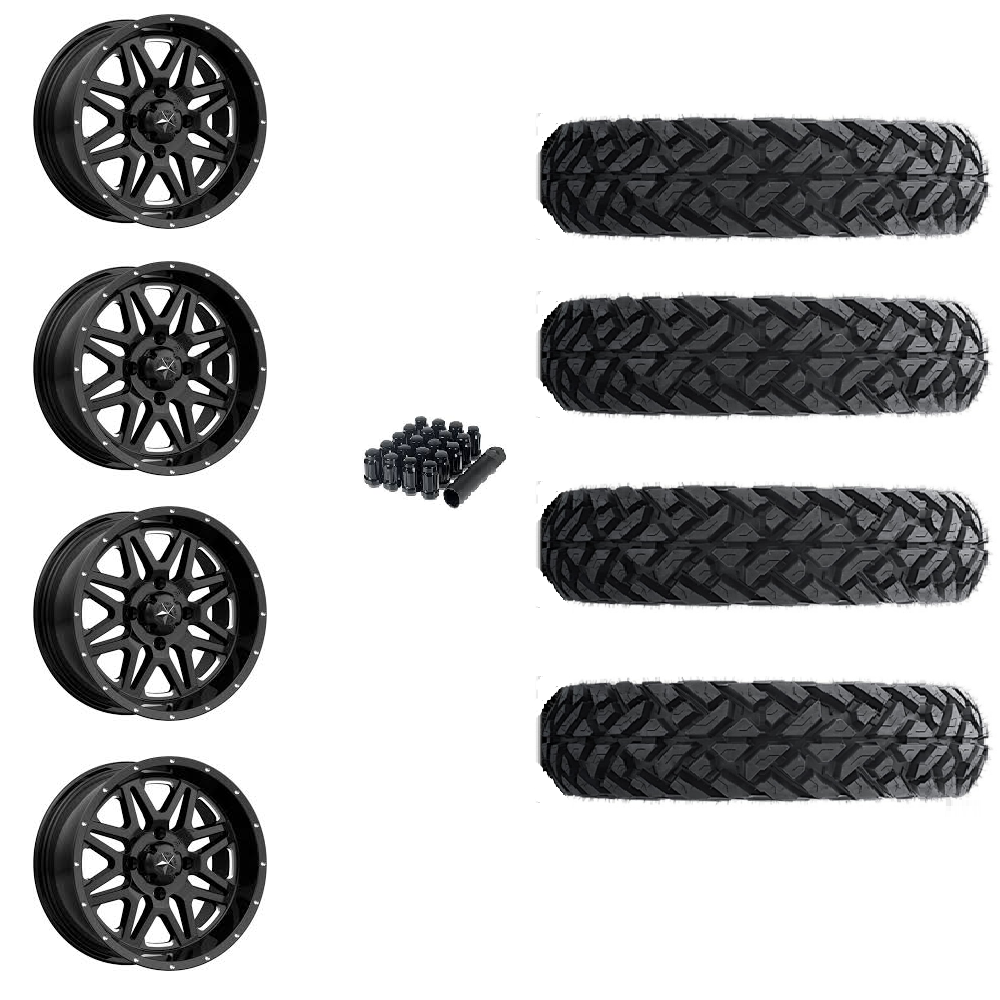 14" MSA M26 Vibe Black Milled & 28" Fuel Gripper UTV Wheel and Tire Package
