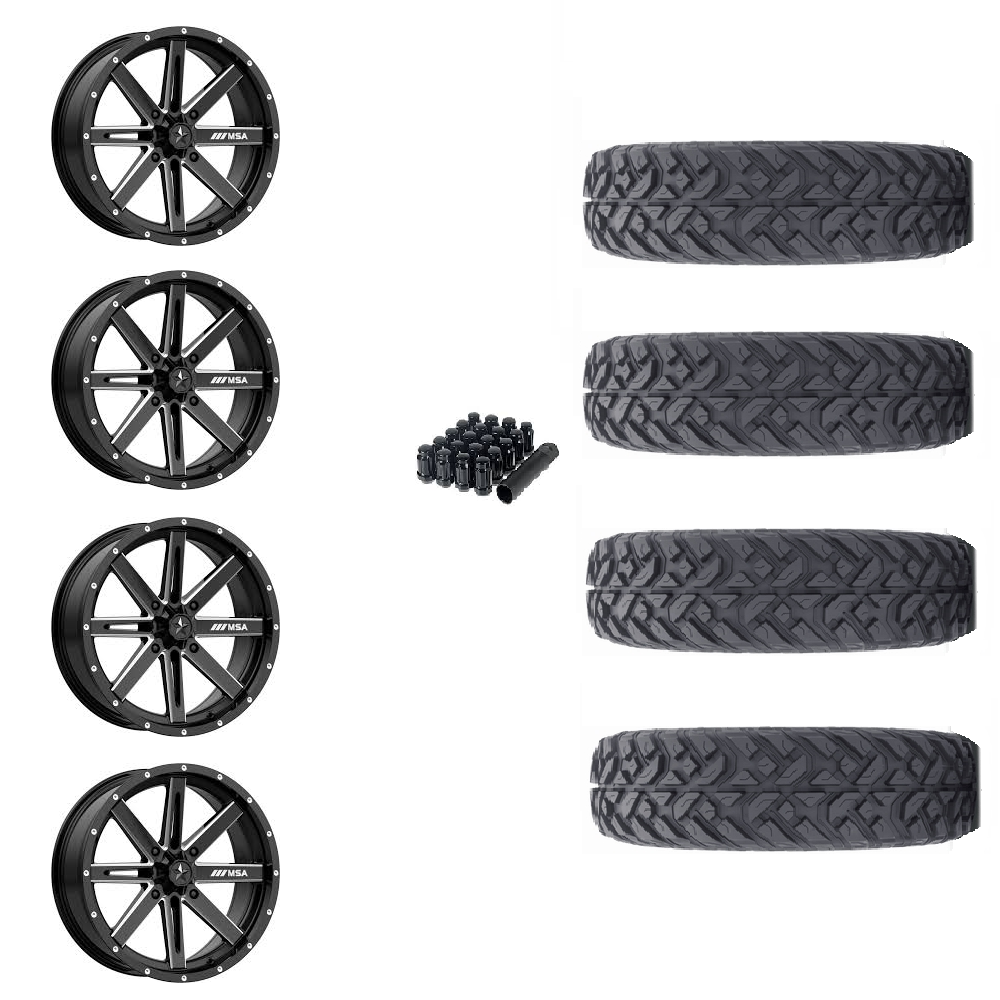 14" MSA M41 Boxer Black/Milled & 32" Fuel Gripper T/R/K Wheel and Tire ...