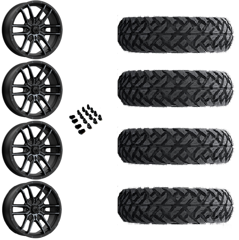 14" MSA M43 Fang Black Titanium & 28" Fuel Gripper UTV Wheel and Tire ...