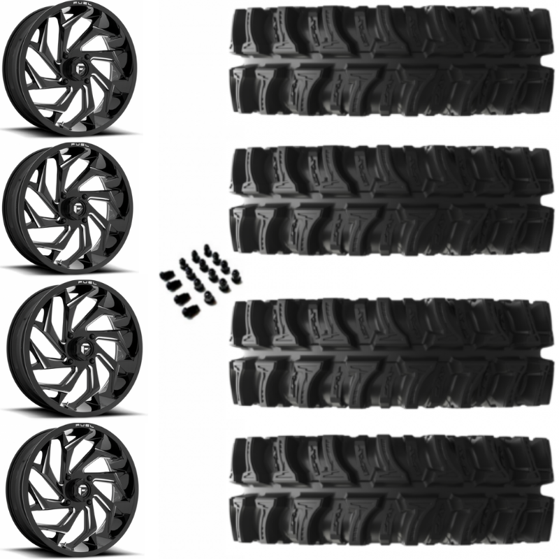 18" Fuel D753 Reaction Black Milled & 32" EFX MotoSlayer Wheel and Tire ...