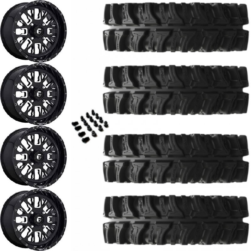 18" Fuel Stroke D611 Black Milled & 32" EFX MotoSlayer Wheel and Tire ...