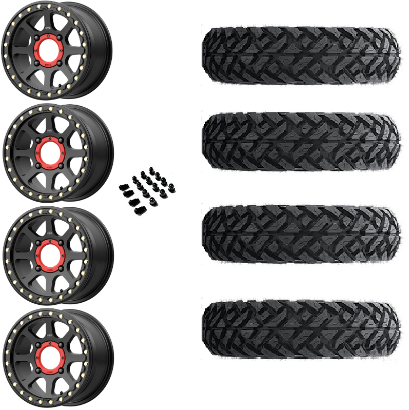 15" KMC KS234 Addict 2 Beadlock Black & 30" Fuel Gripper UTV Wheel and ...