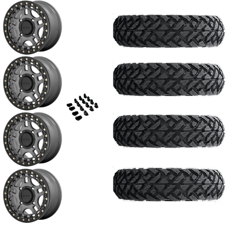 15" KMC KS240 Recon Beadlock Gun Metal & 30" Fuel Gripper UTV Wheel and ...